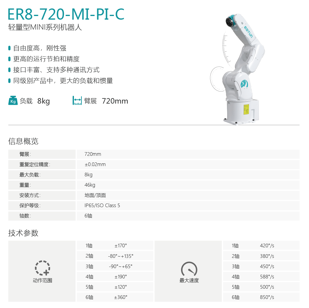 埃斯顿ER8-720-MI-PI-C工业六轴机器人 - 森索工控技术（苏州）有限公司